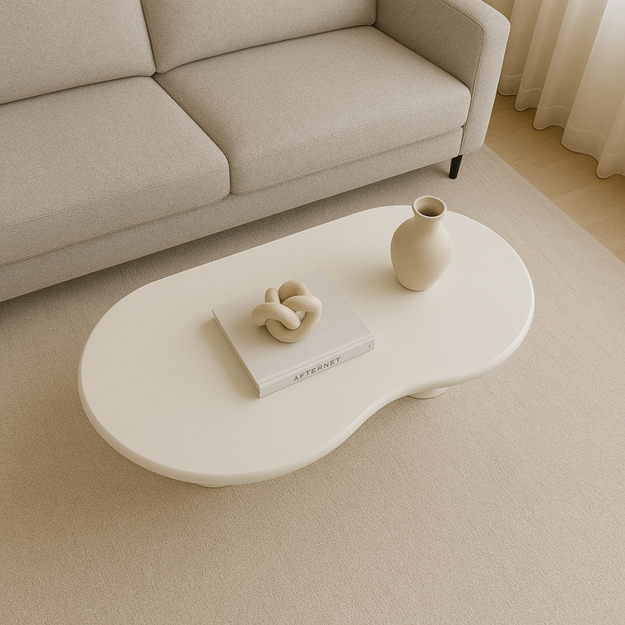 Modern Organik Form Masif Orta Sehpa – Minimal Tasarım, Oval Beyaz ...